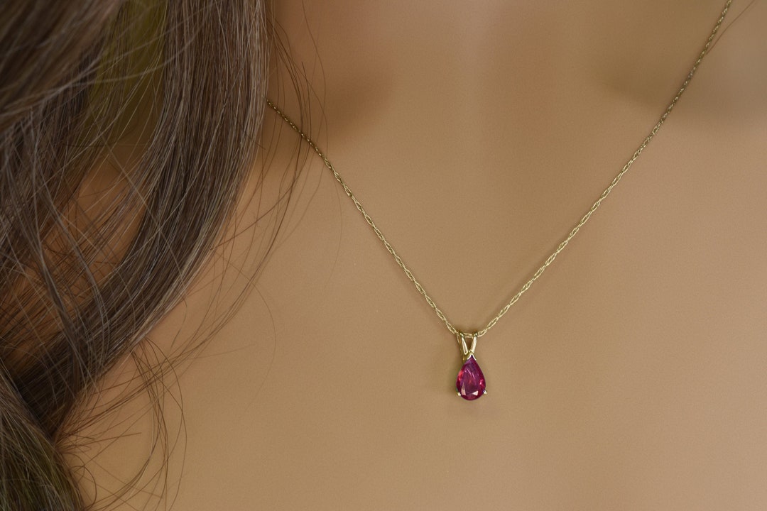 Pear Shape NATURAL RUBY NECKLACE, Jewelry Gift, Dainty Ruby Pendant in ...
