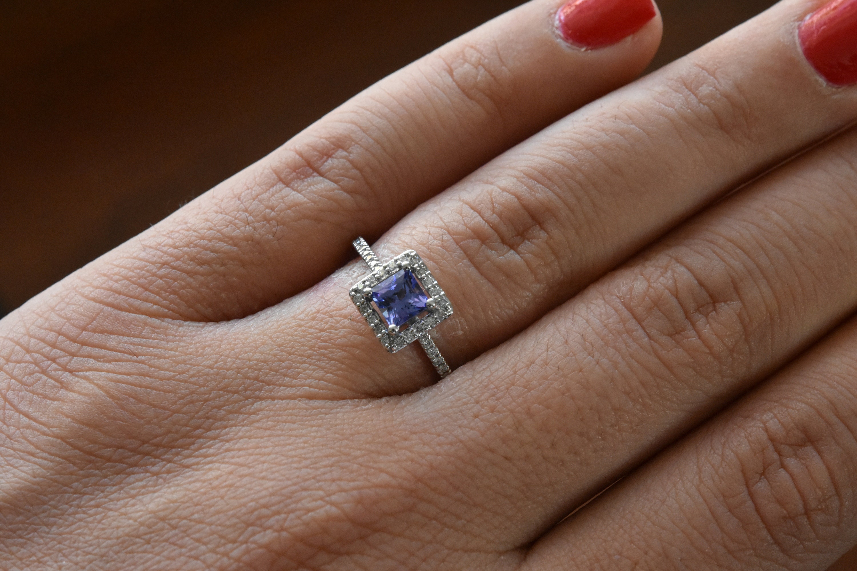 Princess cut Tanzanite and Diamond ring in 14kt Gold | Etsy