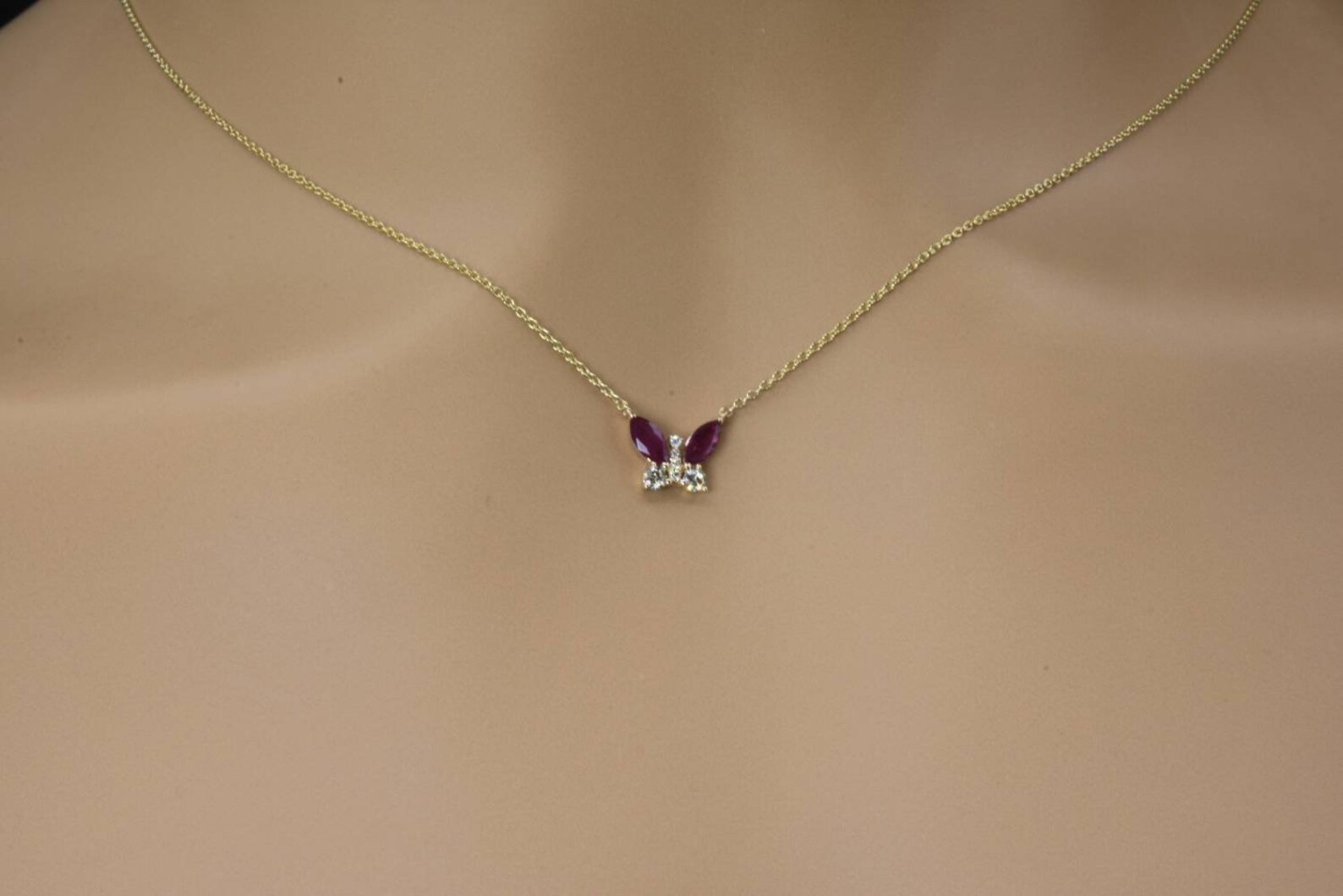 Butterfly Necklace - 14K Solid Gold Ruby Butterfly Necklace - Diamond ...
