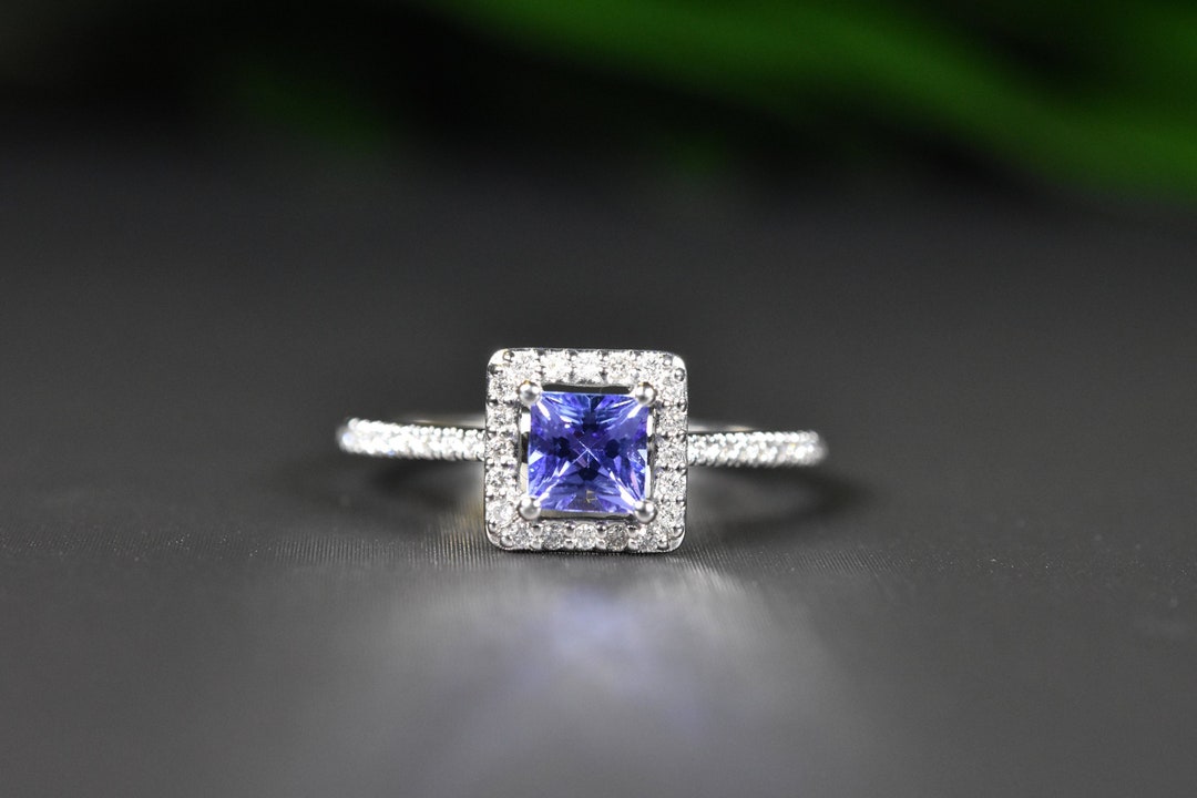 Princess Cut Tanzanite and Diamond Ring in 14kt Gold, Tanzanite Jewelry ...