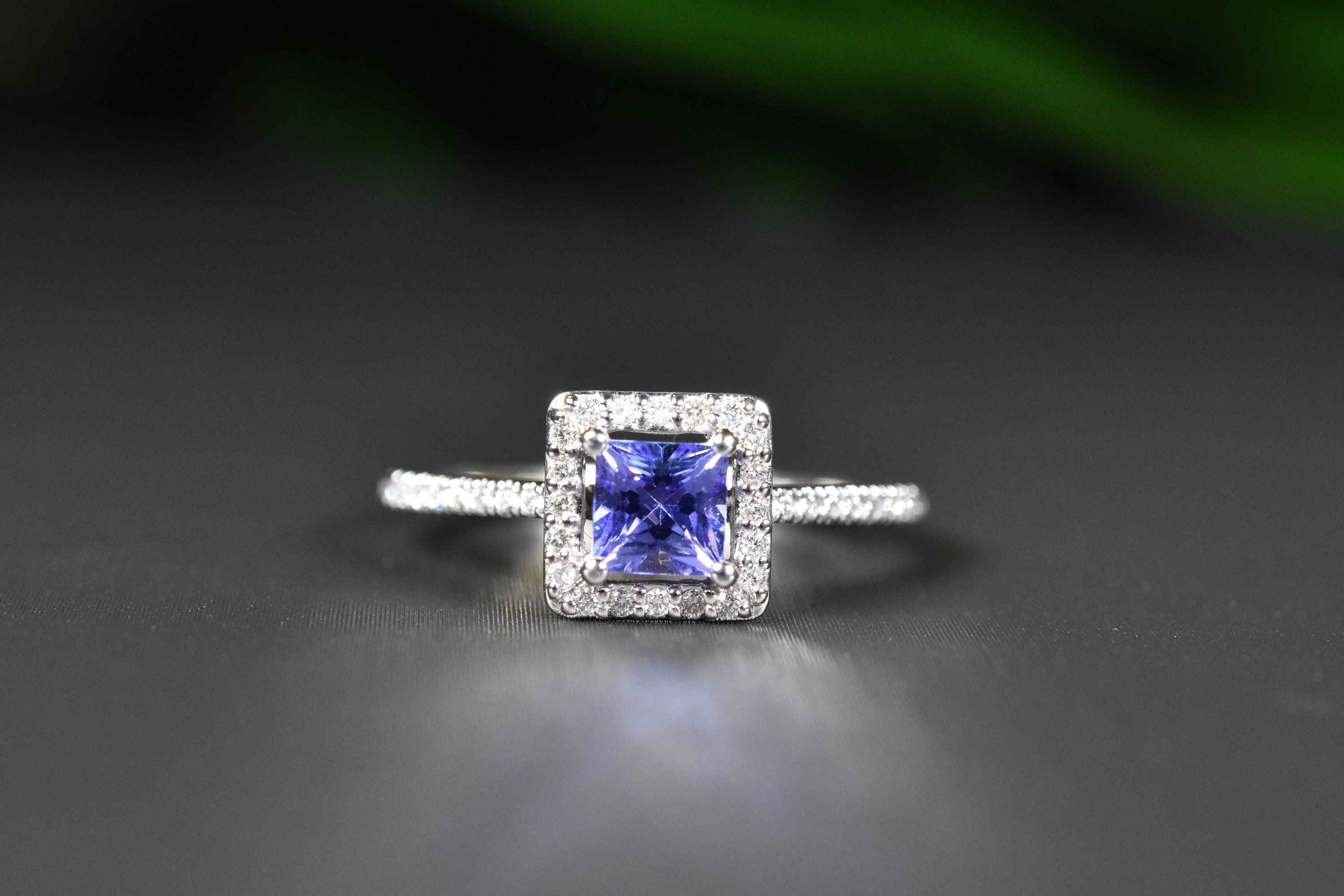 Princess Cut Tanzanite and Diamond Ring in 14kt Gold - Etsy