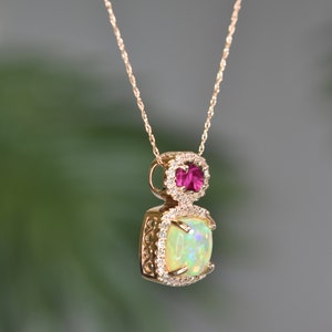 Opal Ruby Necklace Solid 14kt Gold Opal Pendant Ruby and - Etsy