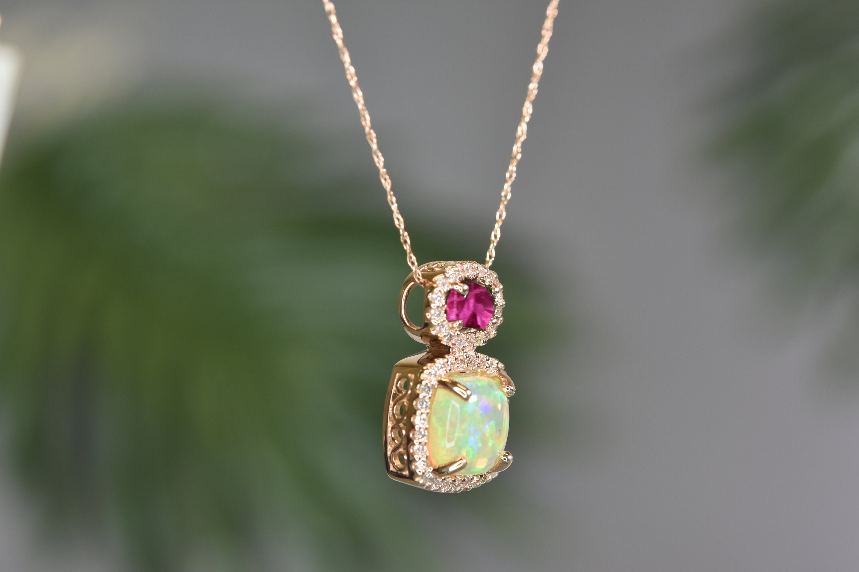 Opal Ruby Necklace Solid 14kt Gold Opal Pendant Ruby and | Etsy