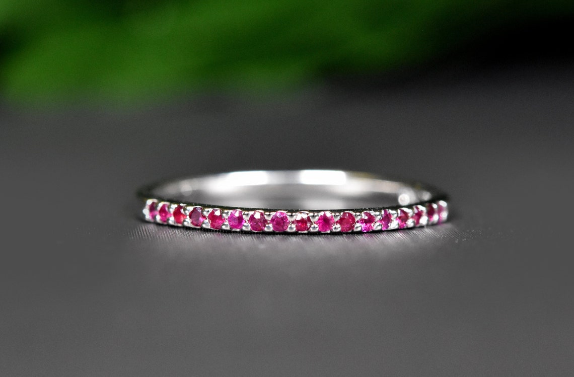 Dainty Ruby Ring | Stackable Ruby Band | Gemstone Jewelry | Solid 14kt ...