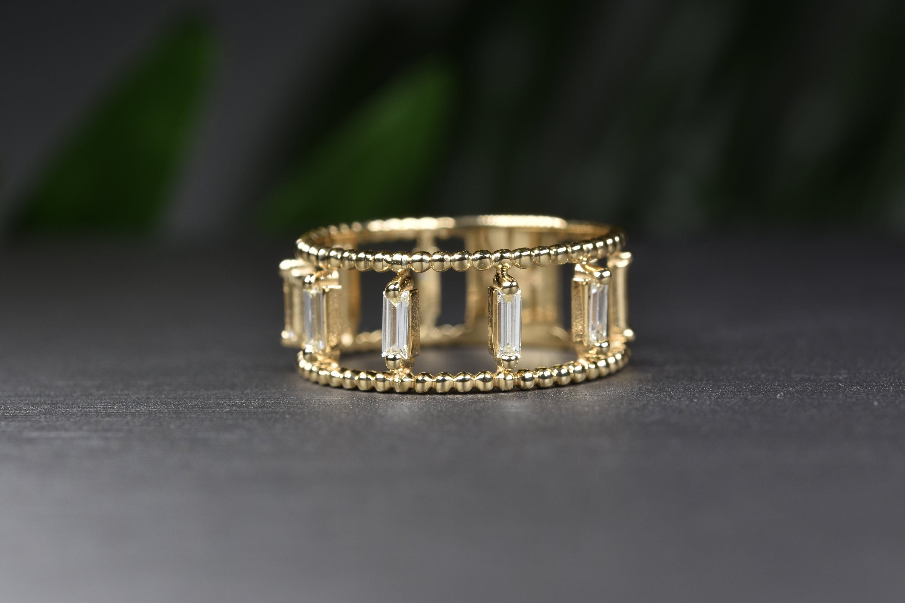 BAGUETTE DIAMOND RING, Cage Diamond Ring in 14kt Solid Gold, Stackable ...