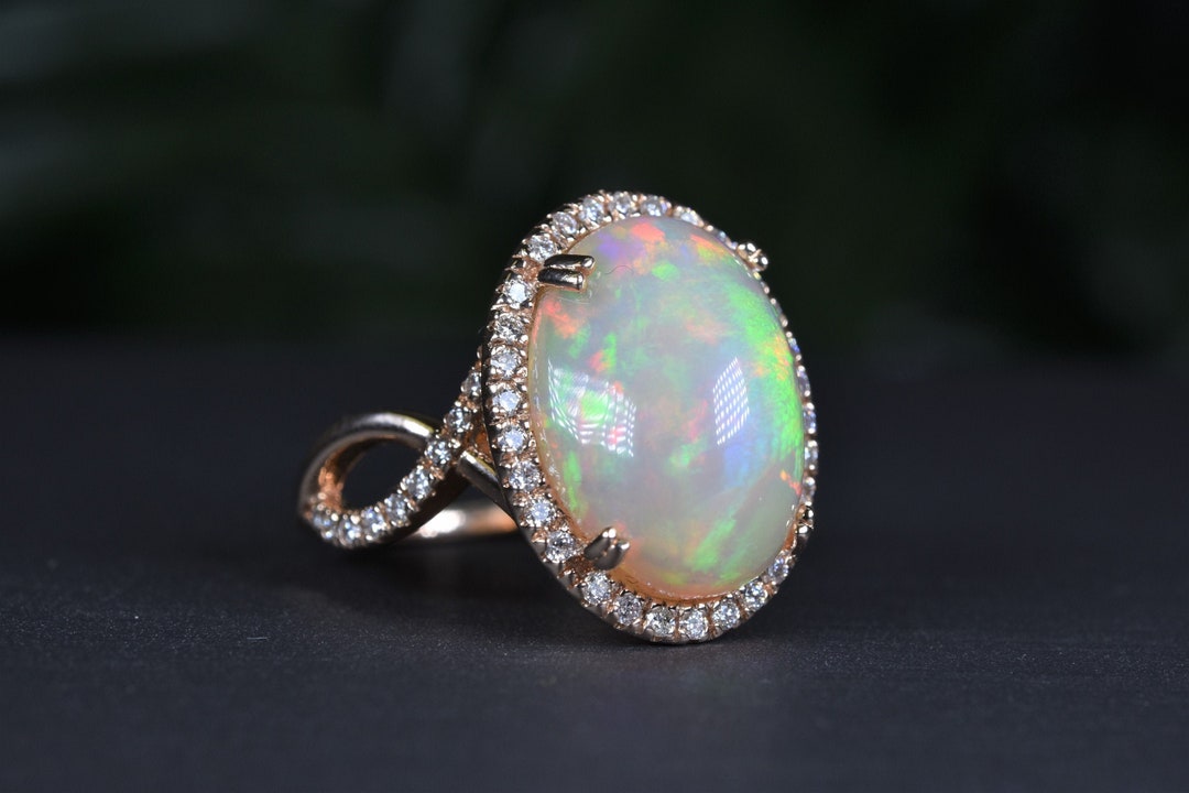 Extremely Rare Large Fire OPAL DIAMOND RING in 14kt Solid Gold, Opal ...