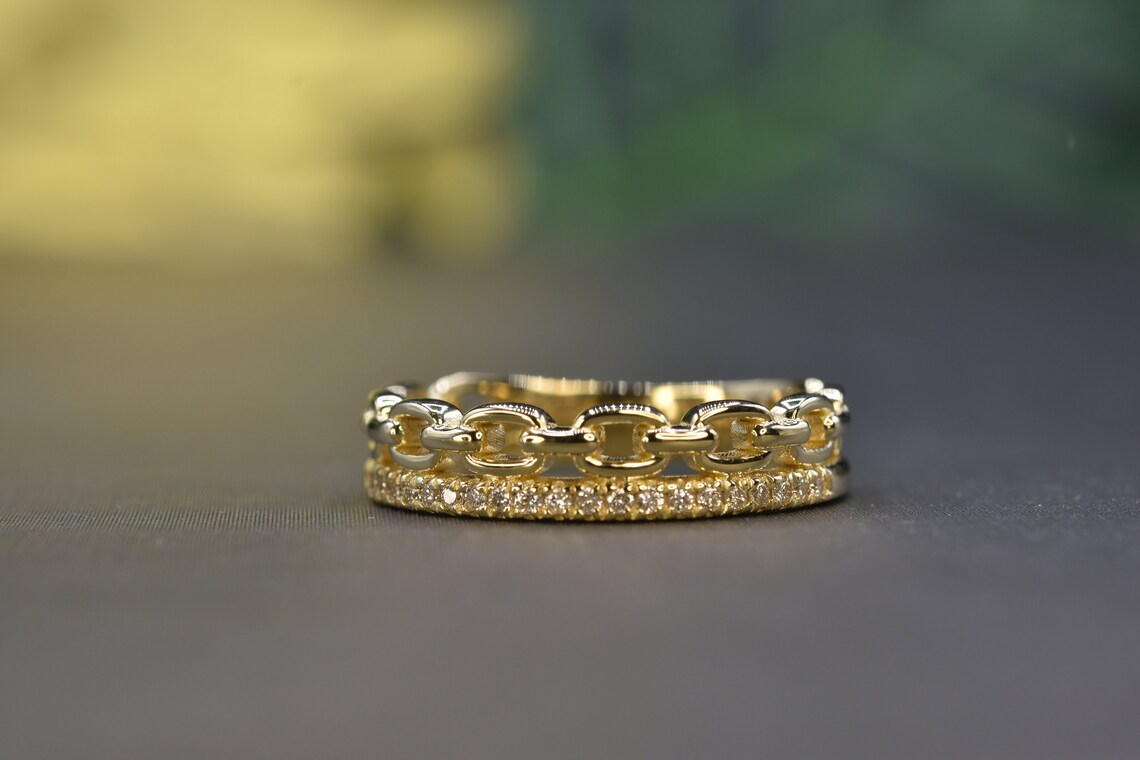 DIAMOND CHAIN DOUBLE Ring Gold Chain Ring Link Chain Ring - Etsy