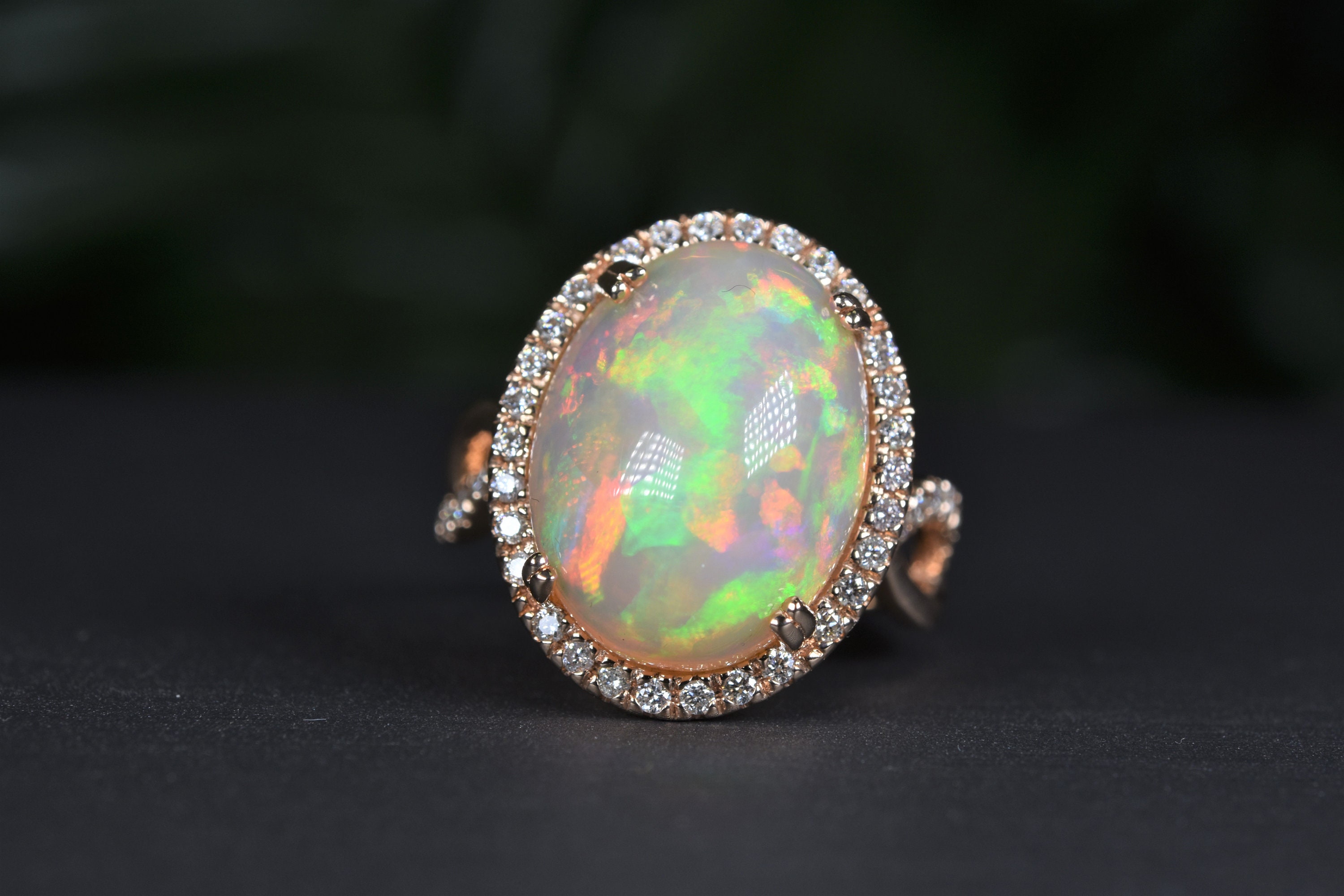 Extremely Rare Large Fire OPAL DIAMOND RING in 14kt Solid Gold, Opal ...