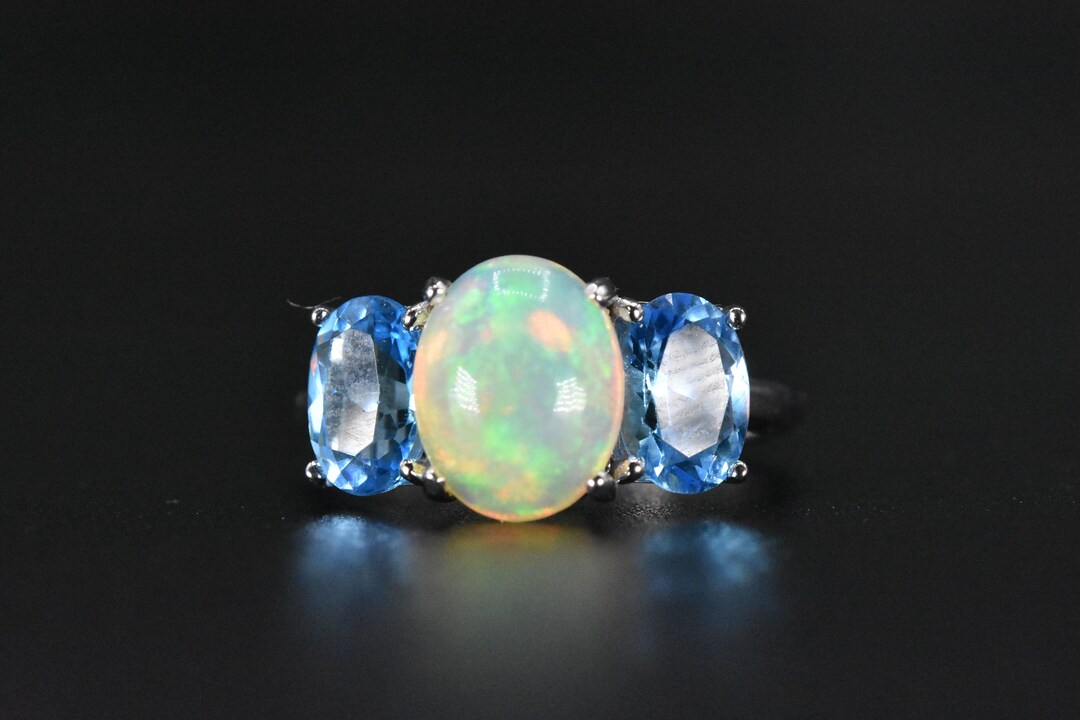 OPAL BLUE TOPAZ Gold Ring, Fine Jewelry, Solid 14kt Gold, Blue Topaz ...