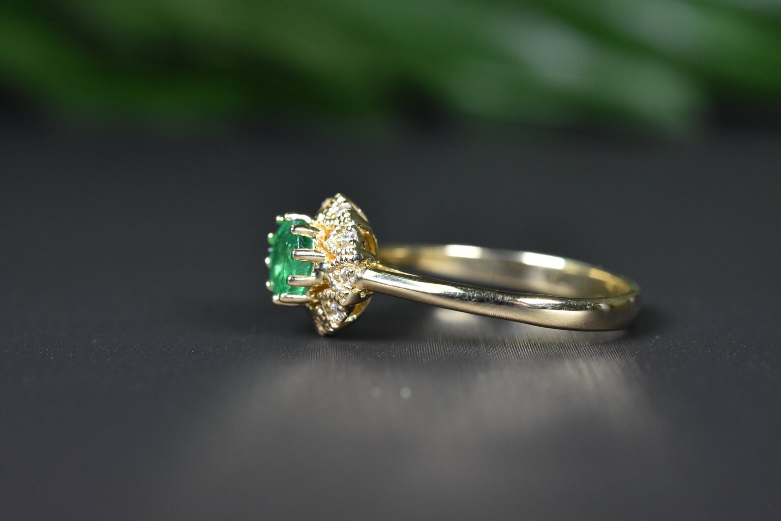 Vintage Emerald Ring | Round Emerald Gold Ring | 14kt Yellow Gold Ring ...