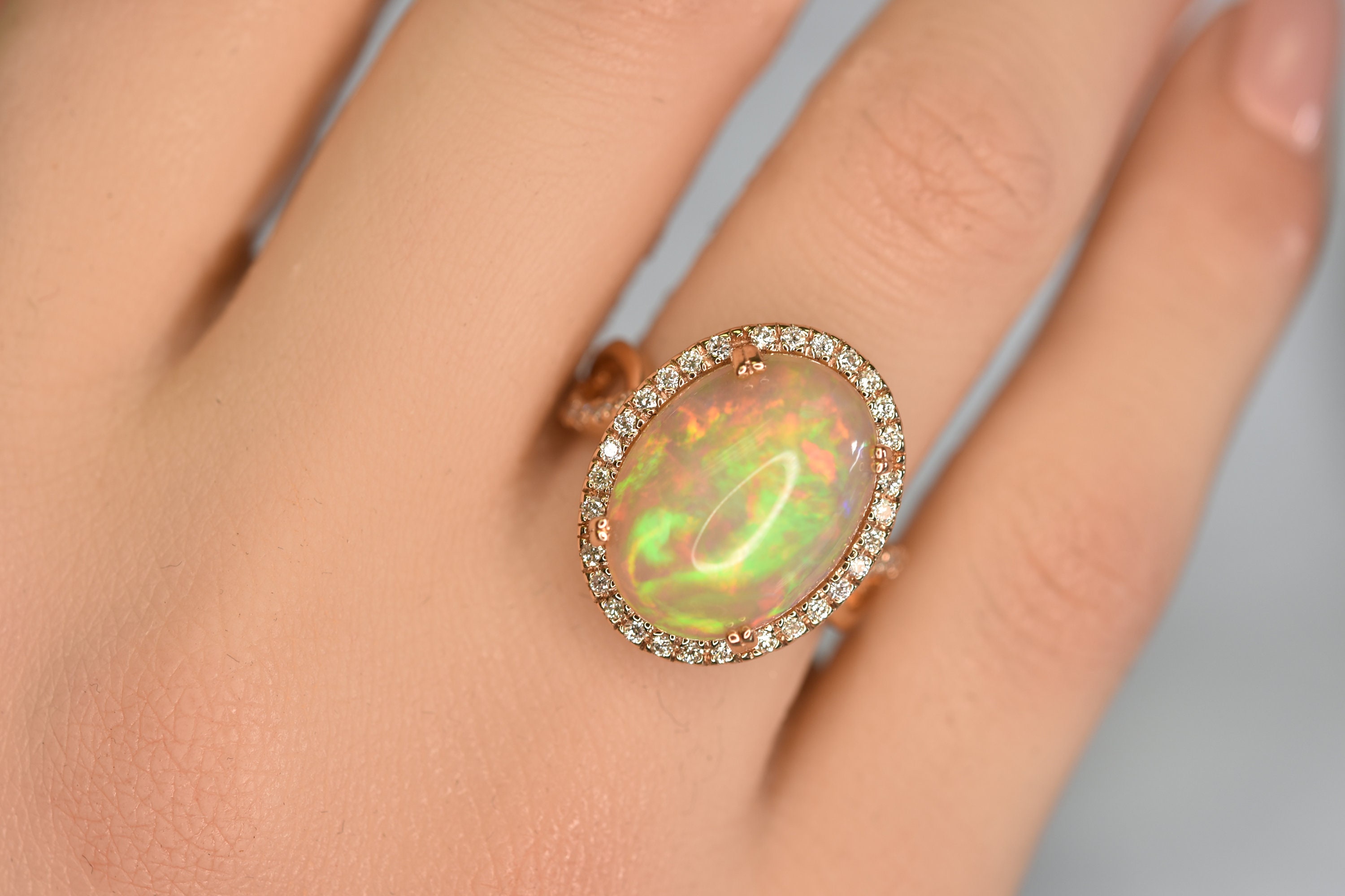 Extremely Rare Large Fire OPAL DIAMOND RING in 14kt Solid Gold, Opal ...