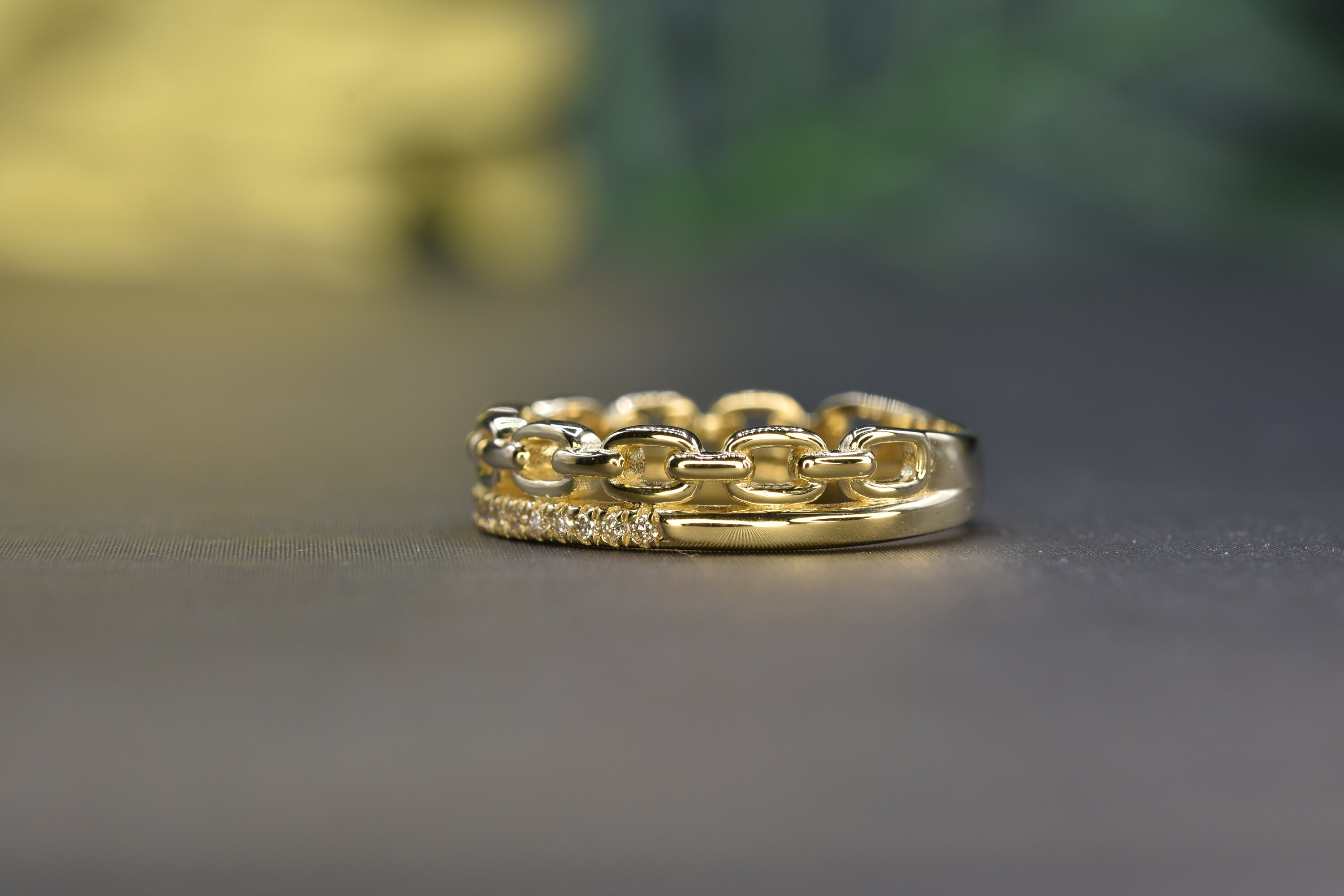 DIAMOND CHAIN DOUBLE Ring Gold Chain Ring Link Chain Ring - Etsy