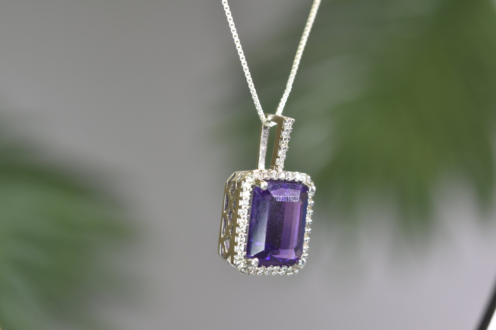 AMETHYST Pendant, Diamond Amethyst Necklace in 14kt Gold, 6ct Amethyst ...