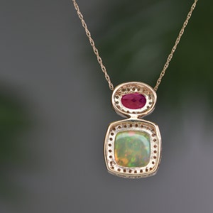 Opal Ruby Necklace Solid 14kt Gold Opal Pendant Ruby and - Etsy