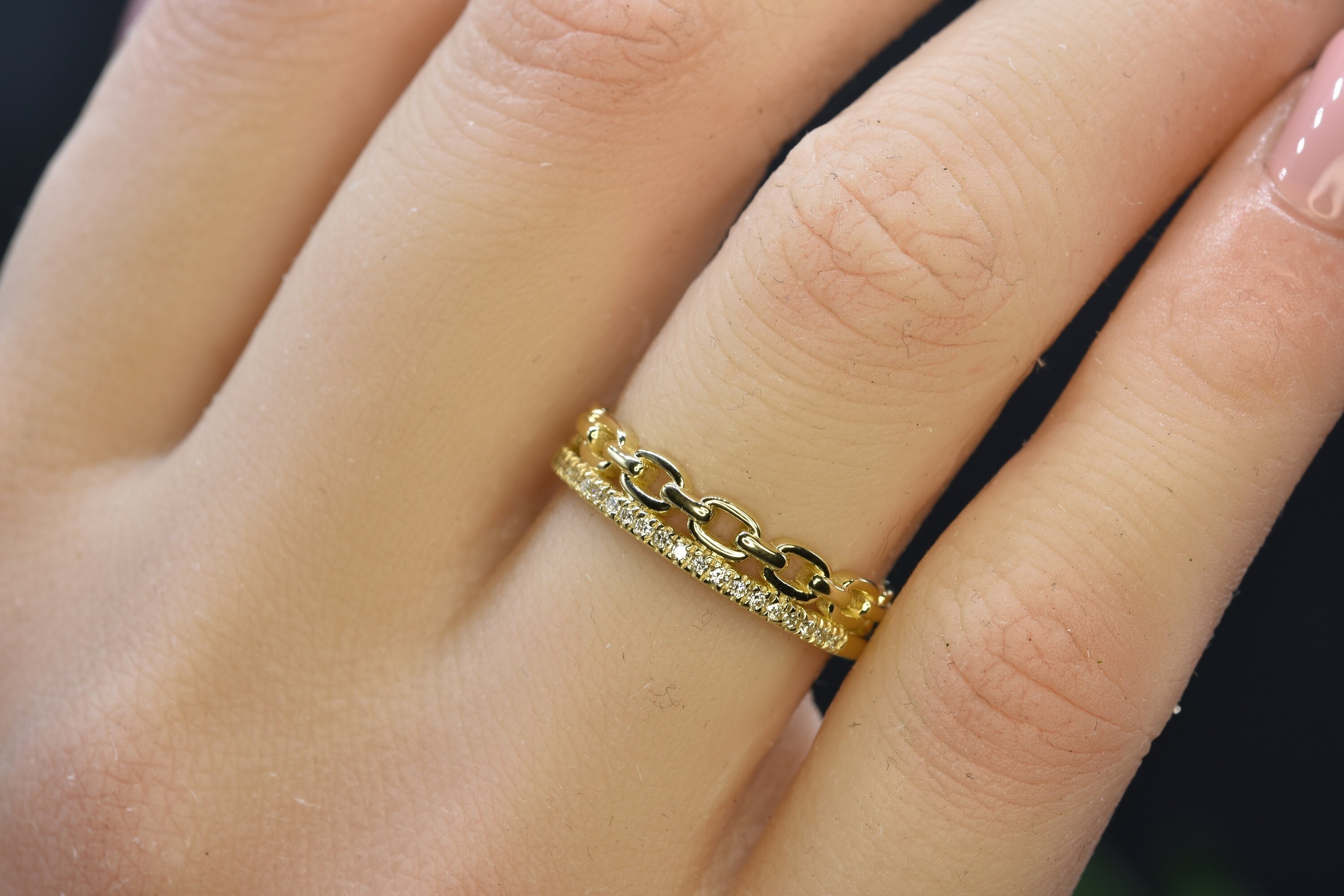 DIAMOND CHAIN DOUBLE Ring Gold Chain Ring Link Chain Ring - Etsy