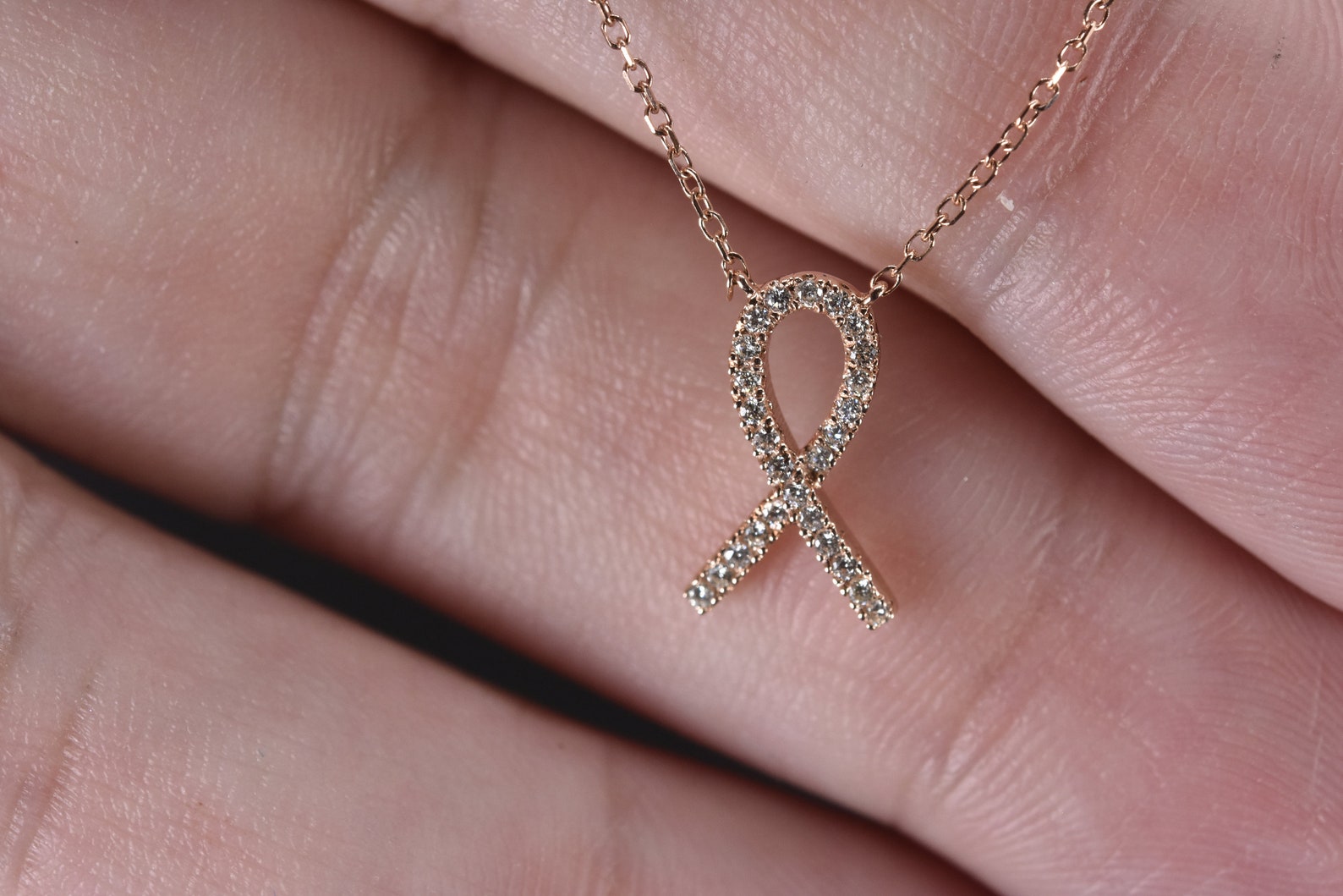Breast Cancer Awareness Necklace Diamond Solid 14kt Gold | Etsy