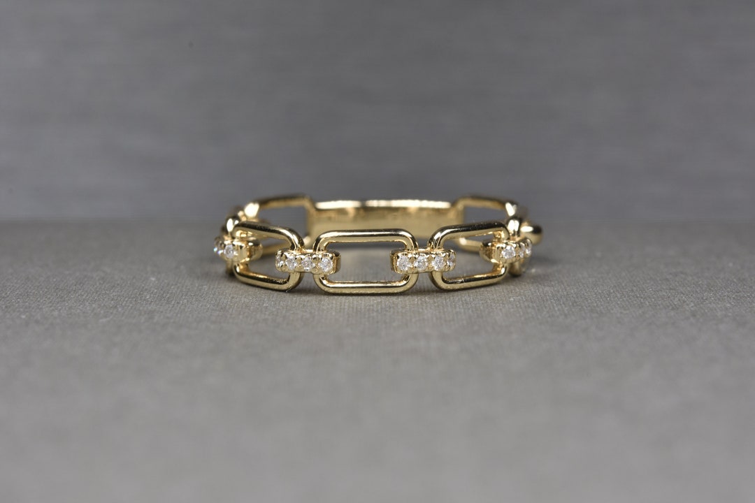 Diamond Chain Ring in 14kt Gold | Link Chain Ring | Cuban Chain Ring ...
