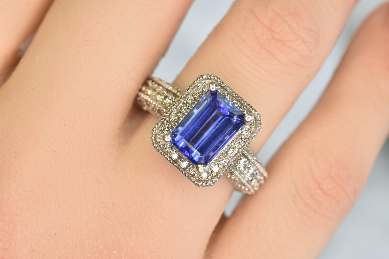 Extremely Rare Emerald Cut Tanzanite and Diamond Ring in 14kt - Etsy