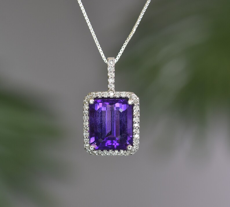 AMETHYST Pendant, Diamond Amethyst Necklace in 14kt Gold, 6ct Amethyst ...