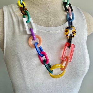 Rainbow Statement Necklace Colorful Acrylic Chain Necklace Long Chain ...