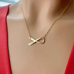 Personalized Breast Cancer Awareness Ribbon Necklace Sideways Ribbon ...