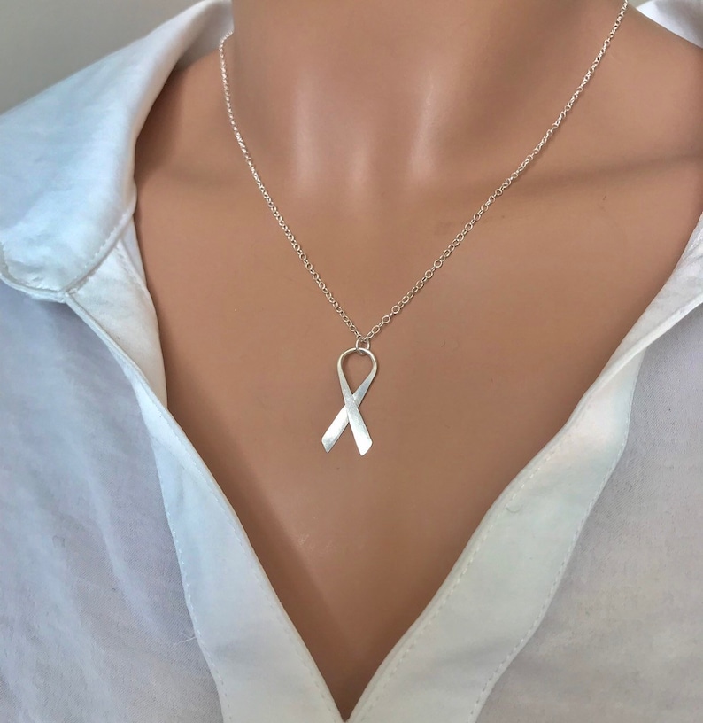 Breast Cancer Awareness Ribbon Necklace Sterling Silver | Etsy