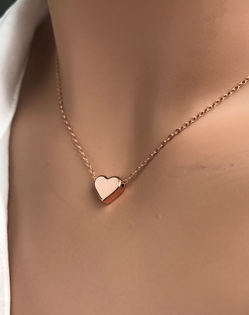 Rose Gold Heart Necklace Small Heart Charm Necklace Layering | Etsy