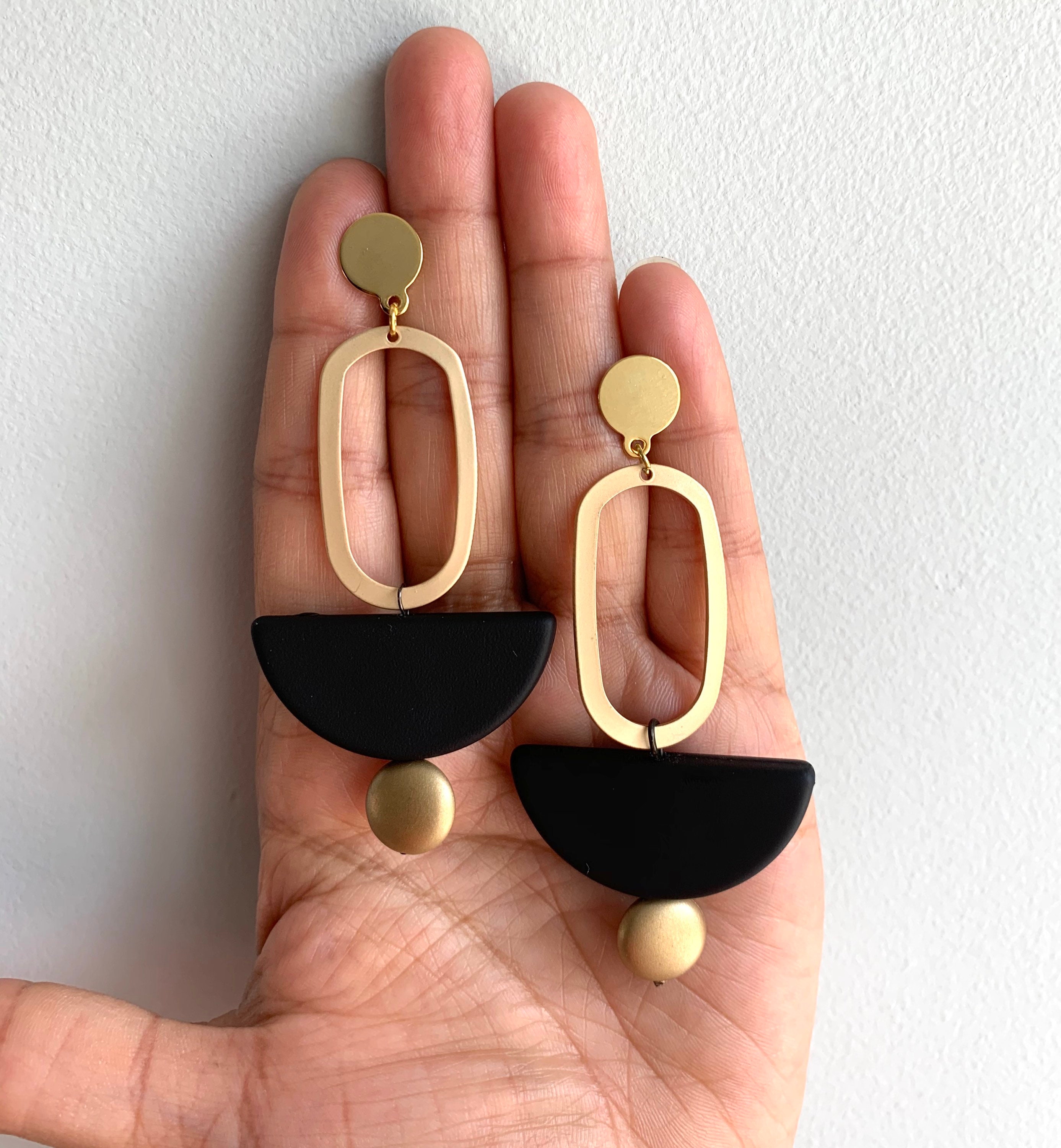 Modern Earrings Matte Gold earrings Geometric Earrings | Etsy