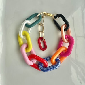 Rainbow Statement Necklace Colorful Acrylic Chain Necklace Long Chain ...
