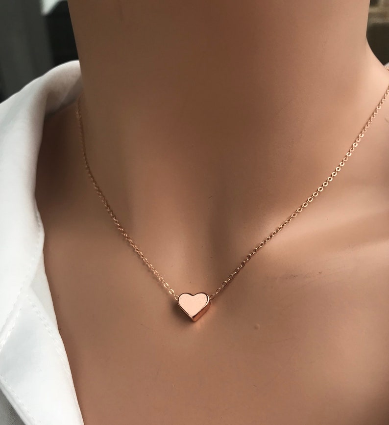 Rose Gold Heart Necklace Small Heart Charm Necklace Layering | Etsy