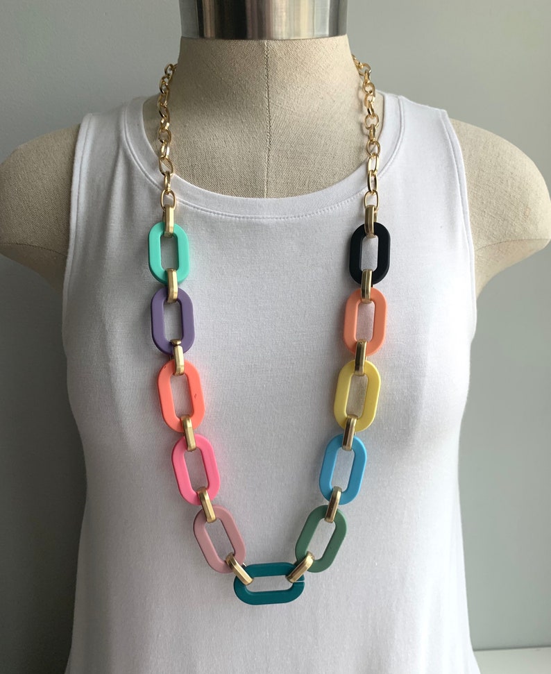 Colorful Acrylic Chain Necklace, Long Chain Necklace, Thick Chain ...