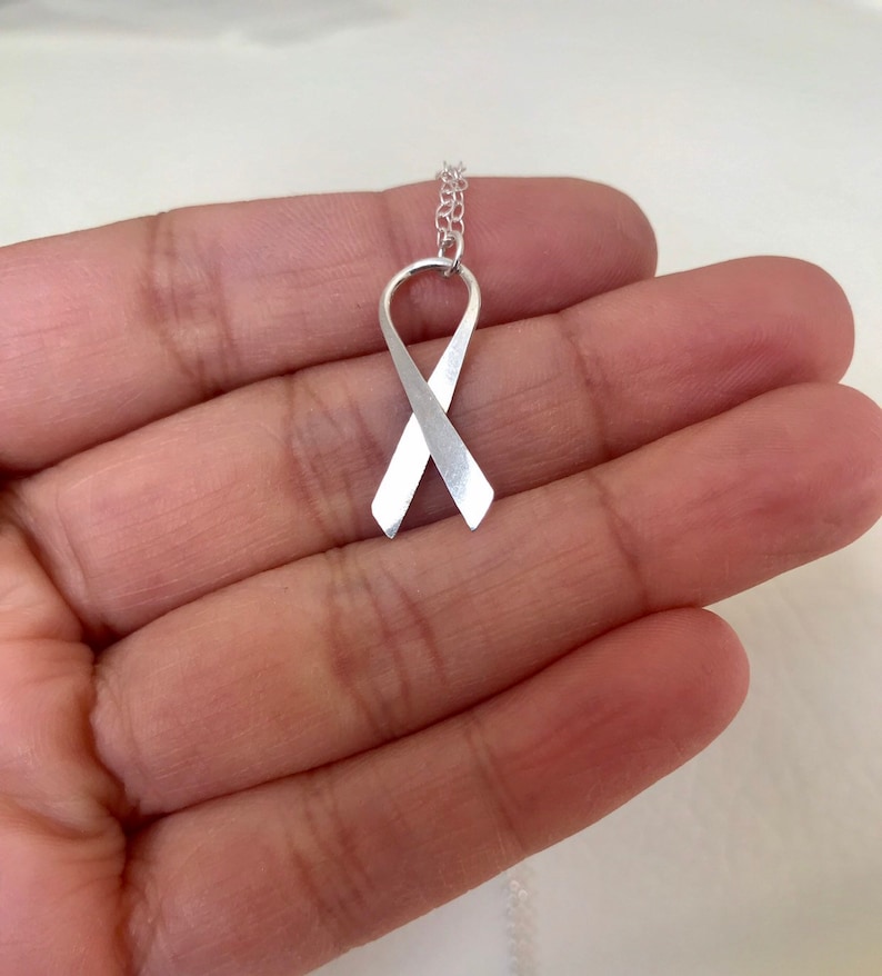 Breast Cancer Awareness Ribbon Necklace- Sterling Silver Ribbon ...