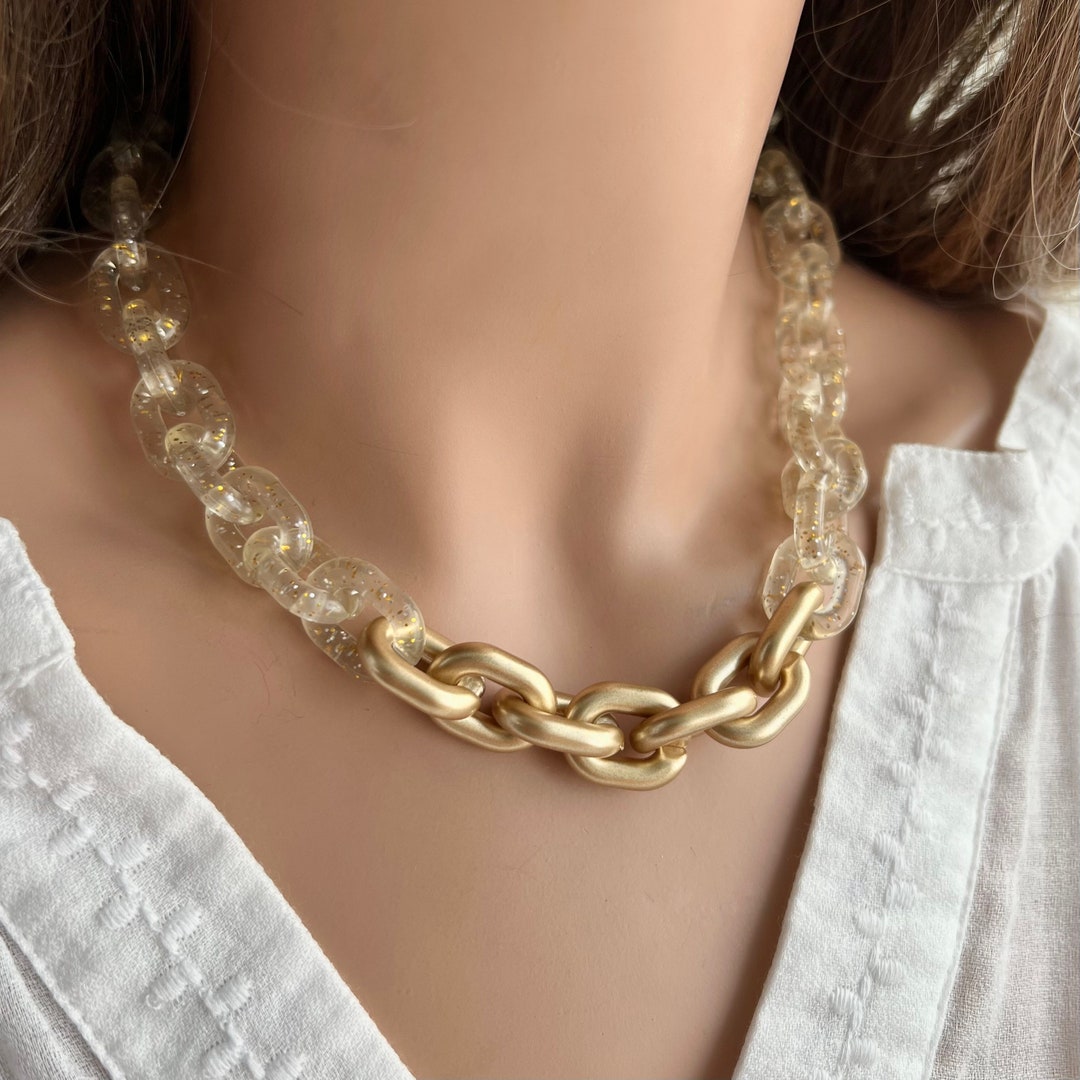 Acrylic Chain Necklace, Acrylic Link Necklace, Gold Chain Necklace ...