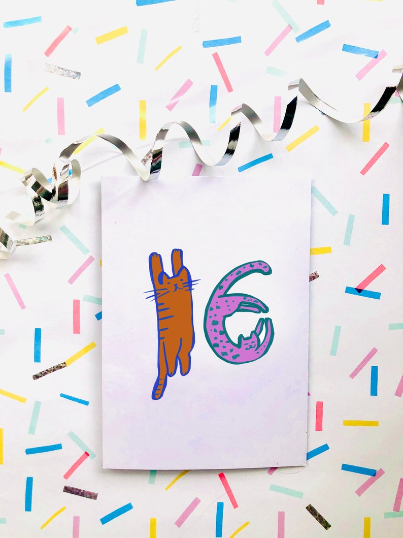 Cat Birthday Card 16th Birthday - Etsy UK