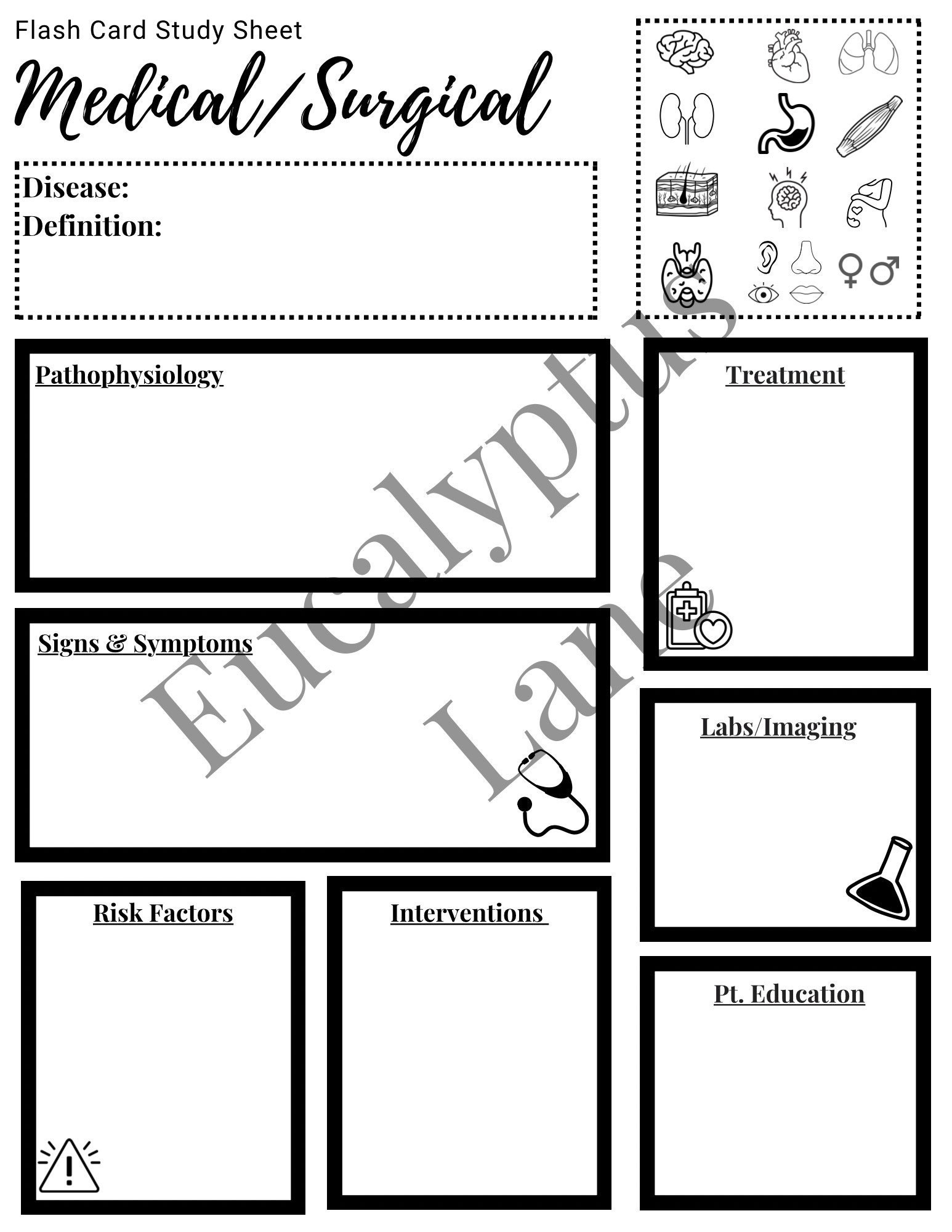 PRINTABLE - Nursing School Medical Surgical Template/ Med Surg Study ...