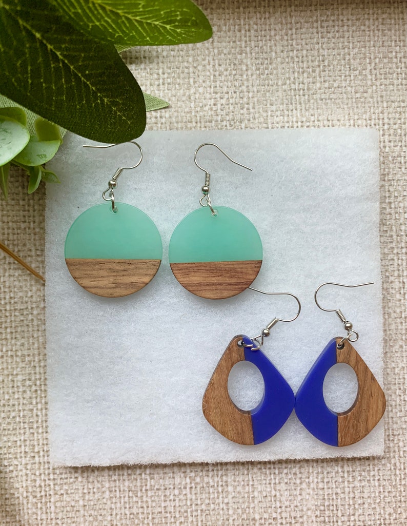 Colorful Resin and Wood Earrings - Etsy