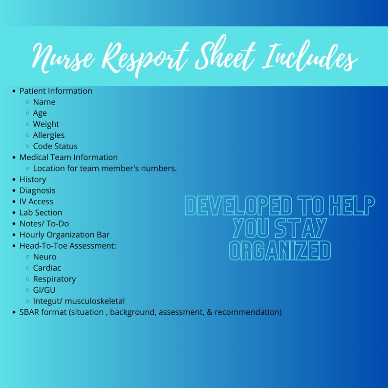 PRINTABLE Nursing Report Sheet/ Nurse Brain/sbar Report Sheet/icu ...