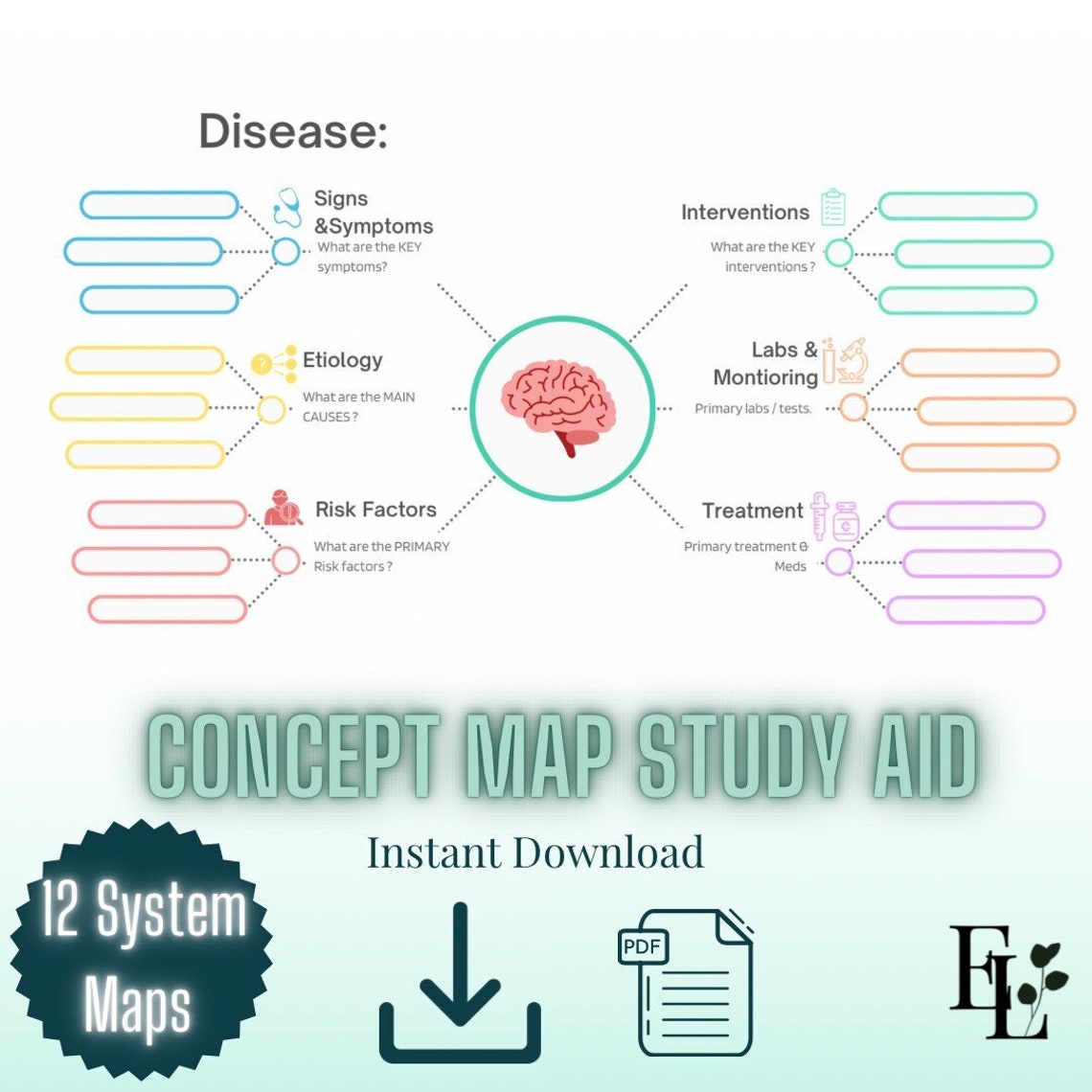 PRINTABLE Nursing Concept Map/ System Based/nclex Prep/nursing Notes ...