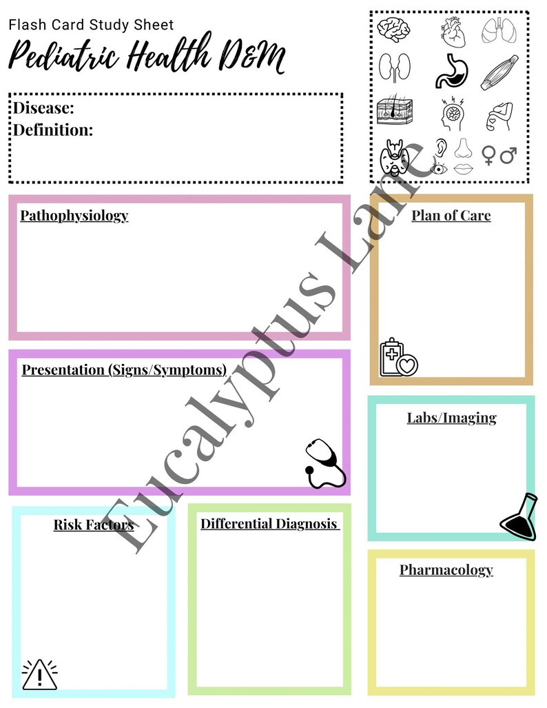 PRINTABLE- Nursing School (graduate) Pediatric D&M Template/ Study ...