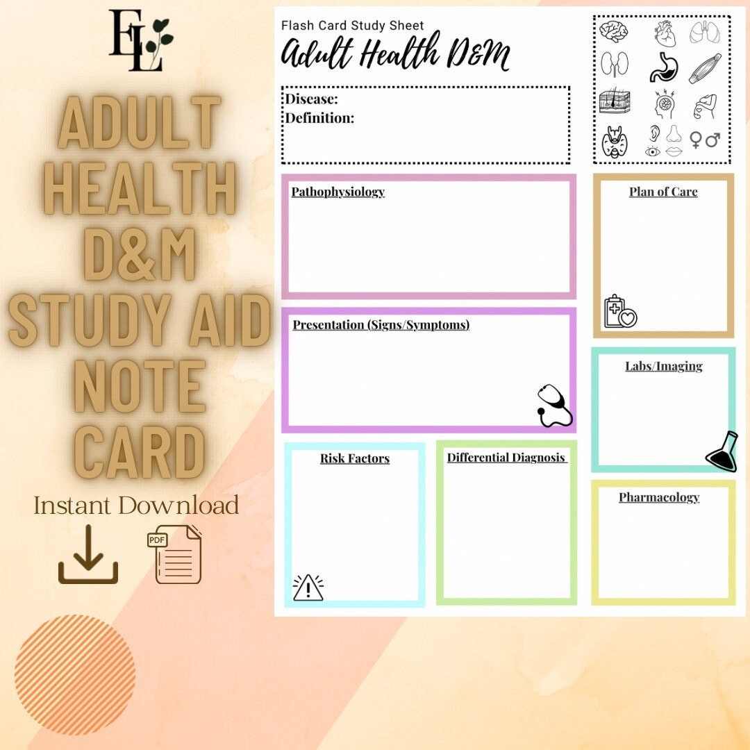 PRINTABLE- Nursing School Advanced Adult Health Notes Template/ Adult ...