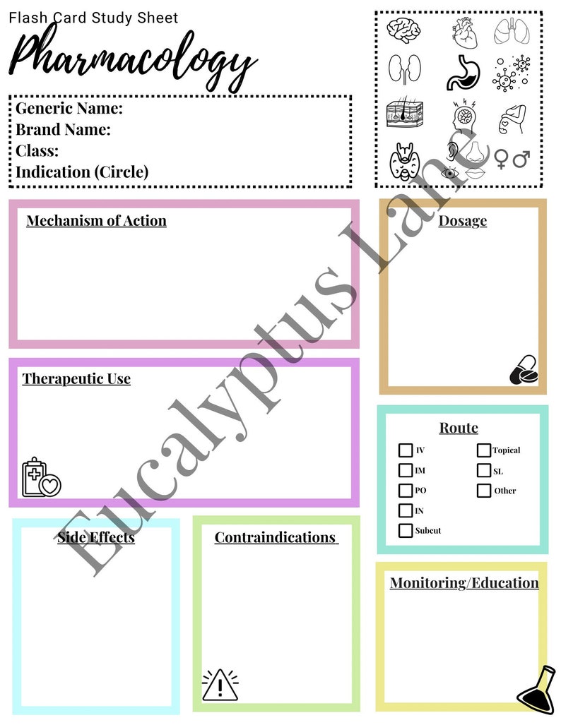 PRINTABLE- Nursing School Pharmacology Template/ Pharm Study Guide/ Nursing Student Study Guide ...
