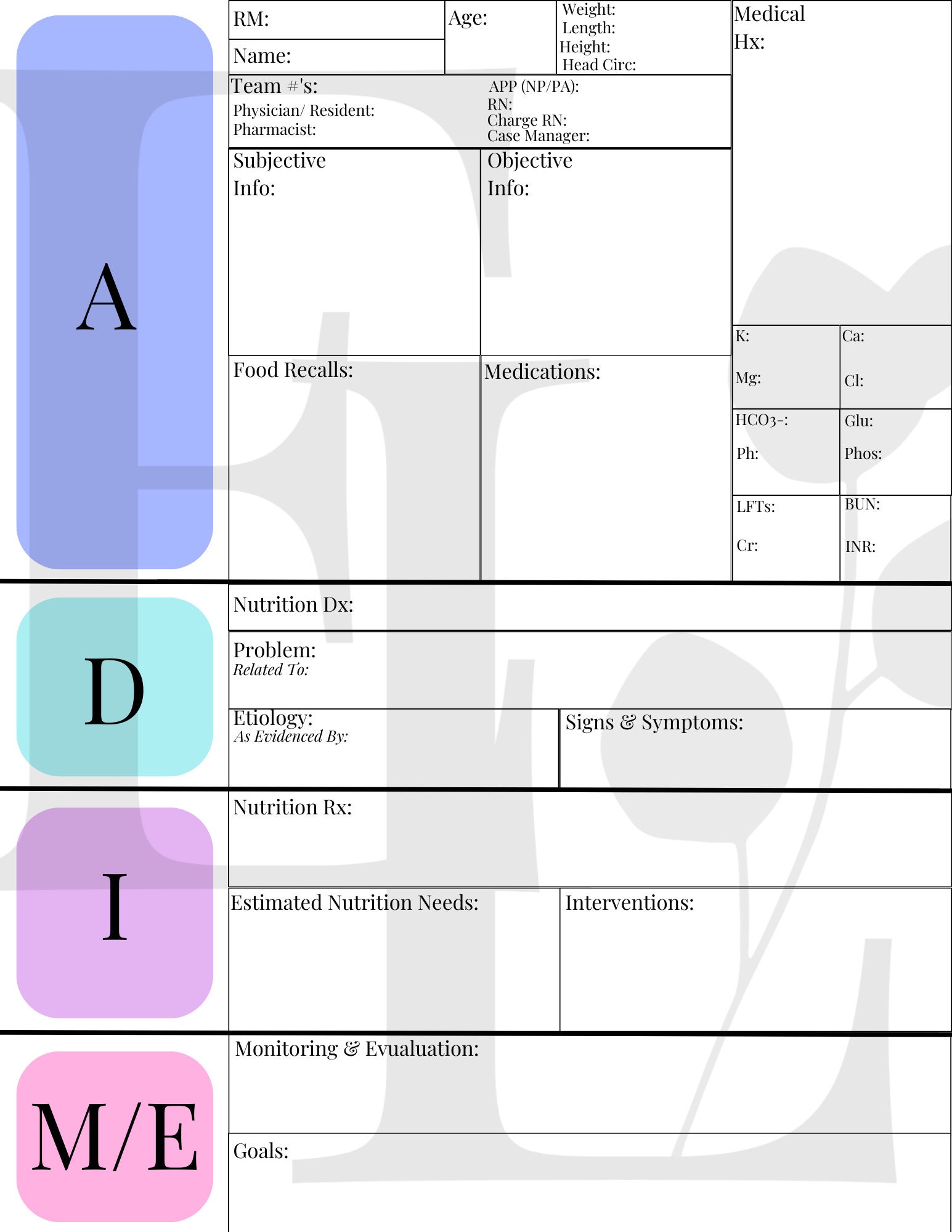 PRINTABLE Report Sheet Registered Dietitian/ Dietetic Student/ Registered Dietitian/ ADIME Sheet ...
