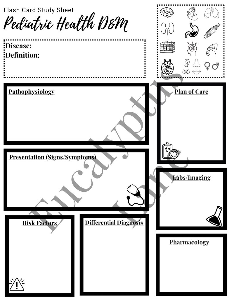 PRINTABLE- Nursing School (graduate) Pediatric D&M Template/ Study ...