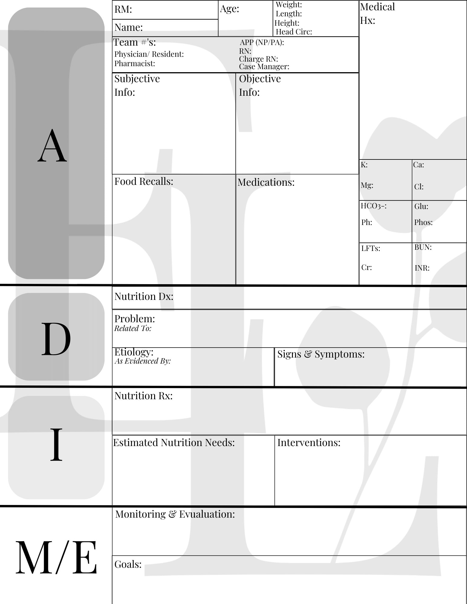 PRINTABLE Report Sheet Registered Dietitian/ Dietetic Student ...