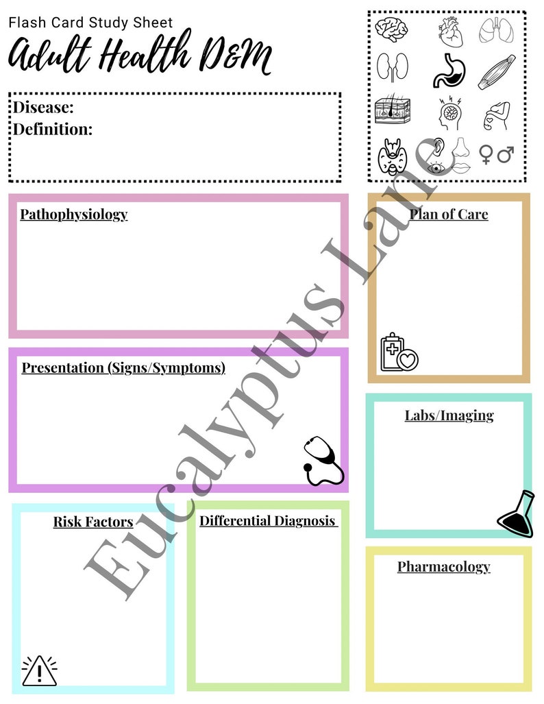 PRINTABLE- Nursing School Advanced Adult Health Notes Template/ Adult ...