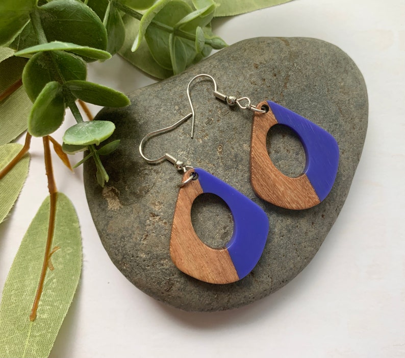 Colorful Resin and Wood Earrings - Etsy