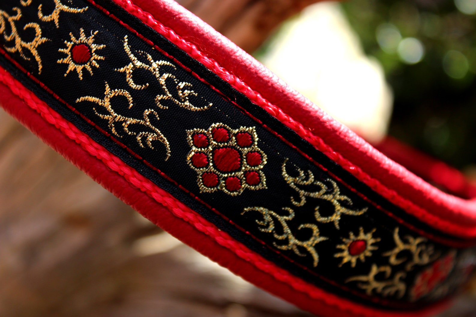 Red Dog Collar Leather, Gold Metallic Sparkly, Custom Handmade, Buckle ...