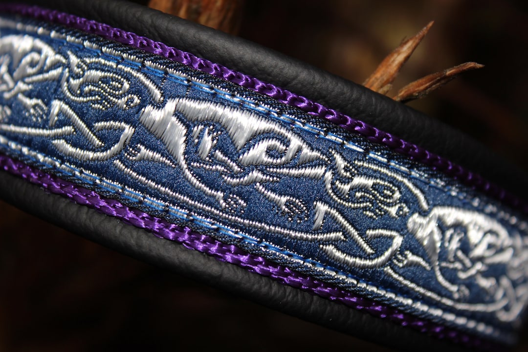 Celtic Dog Collar Leather, Dragons and Hounds, Adjustable With Metal ...