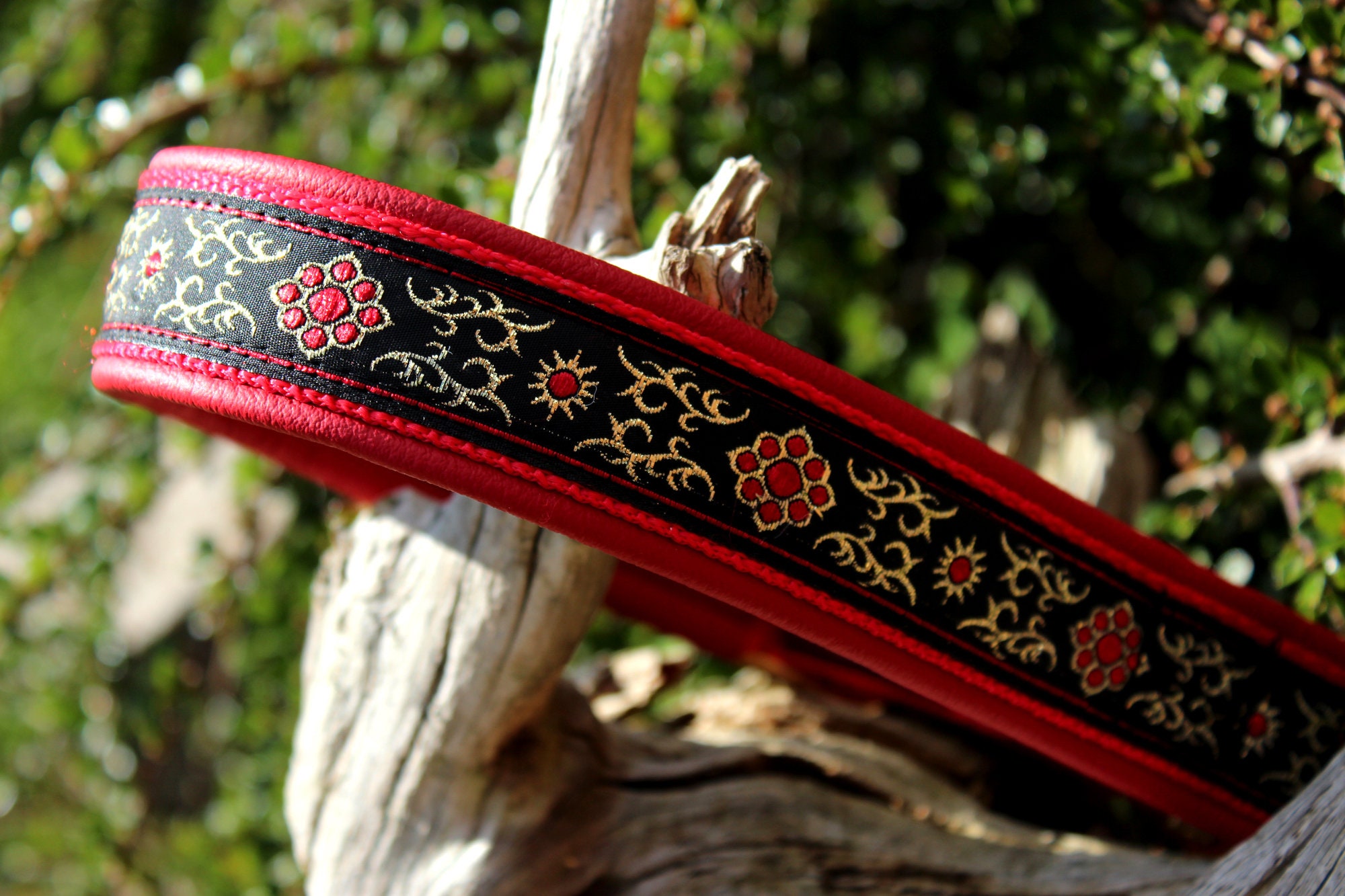 Red Dog Collar Leather, Gold Metallic Sparkly, Custom Handmade, Buckle ...