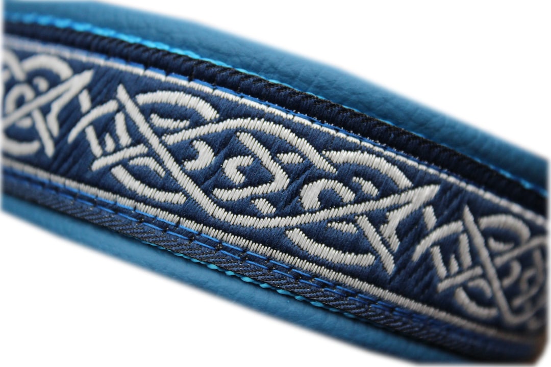 Irish Dog Collar Leather, Celtic Knot Blue, Adjustable With Buckle ...